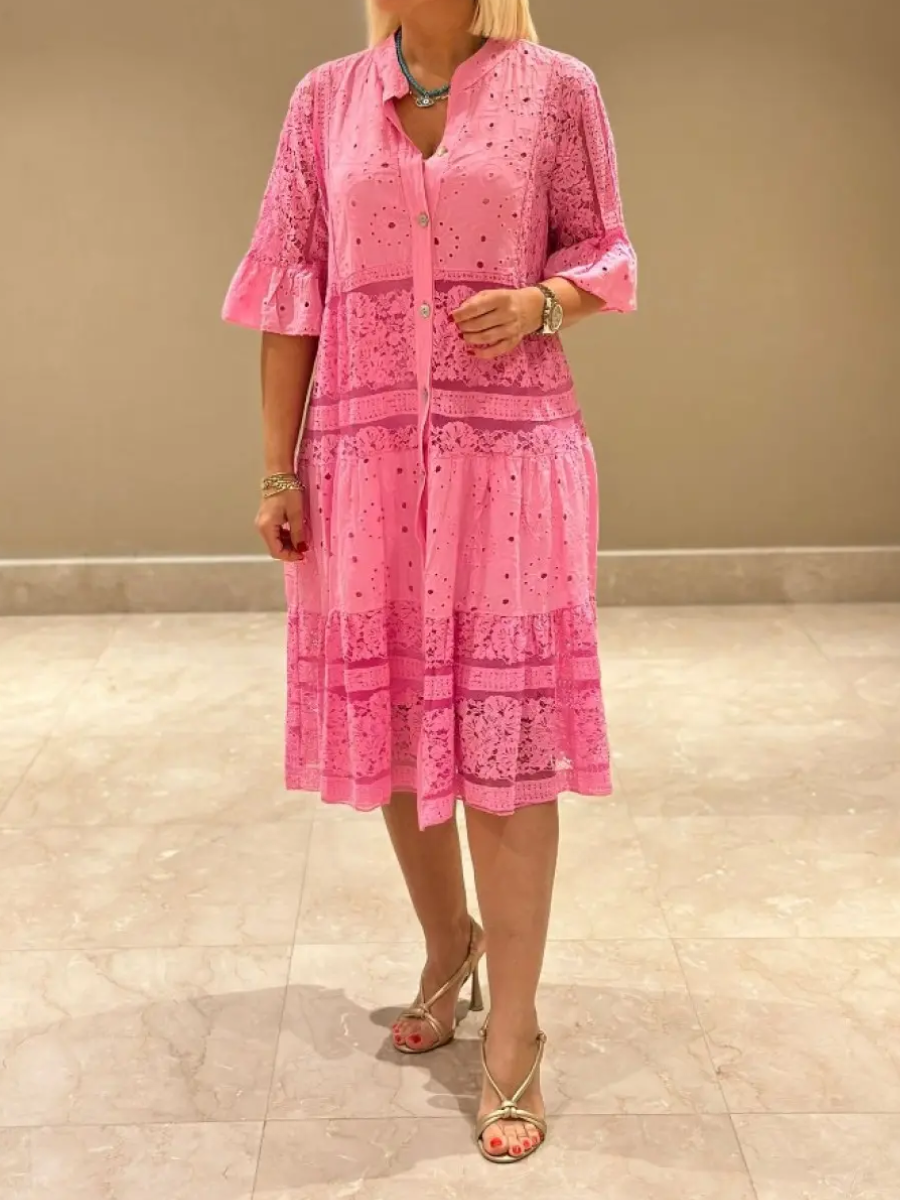 Selina – Dress with Embroidery and Button Closure